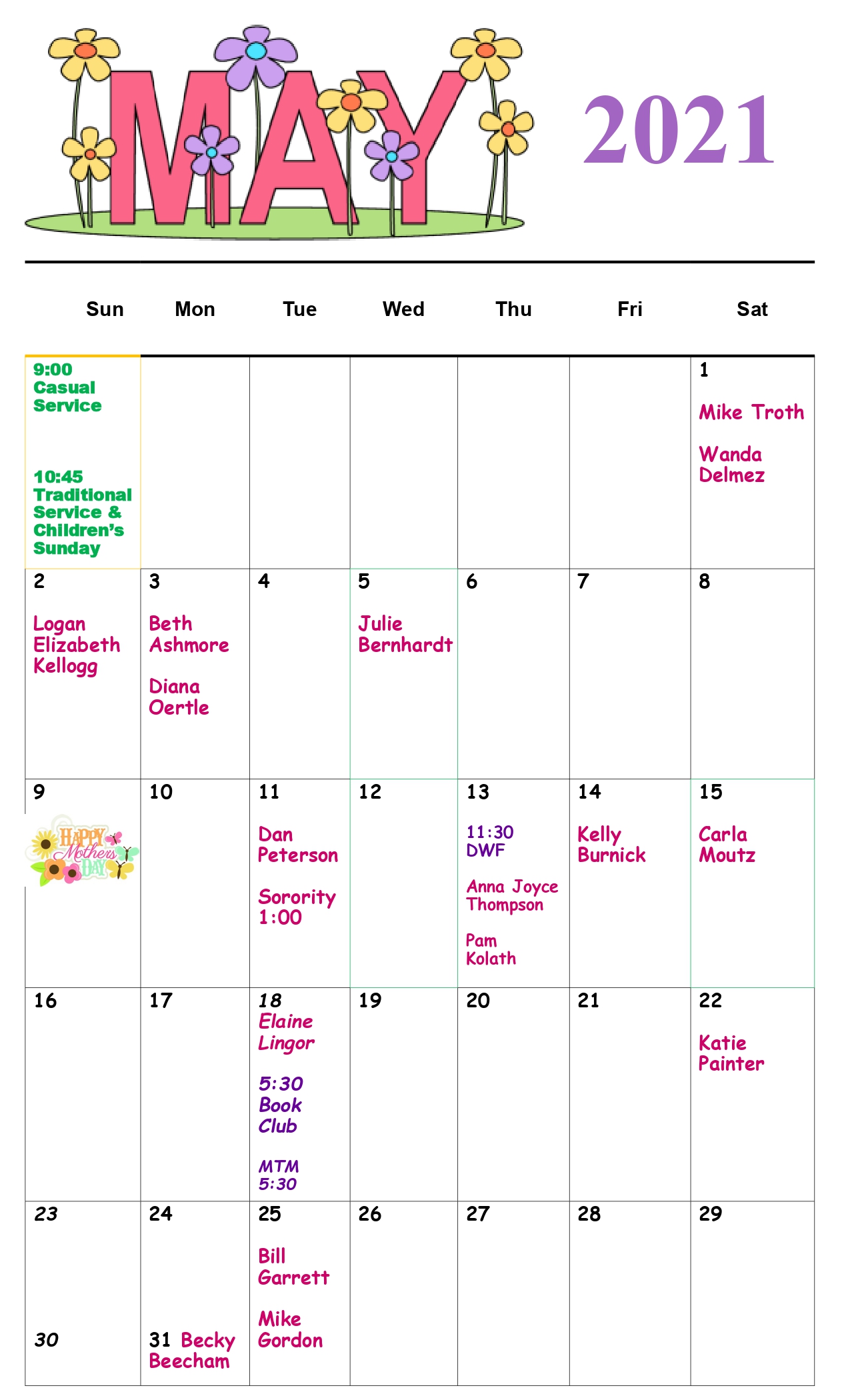 Calendar | May 2021